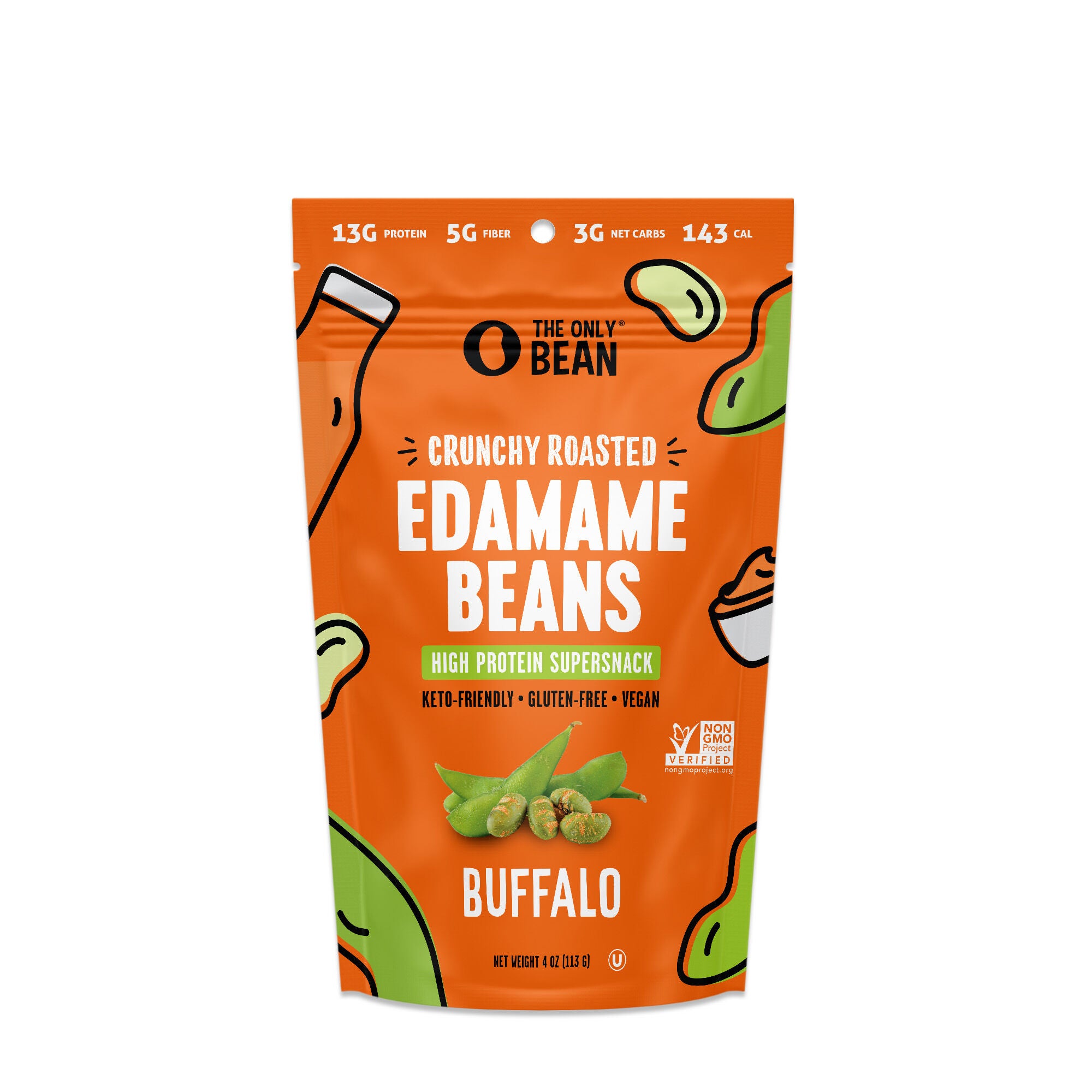 The Only Bean Crunchy Roasted Edamame Beans Buffalo 3 Bags Gnc